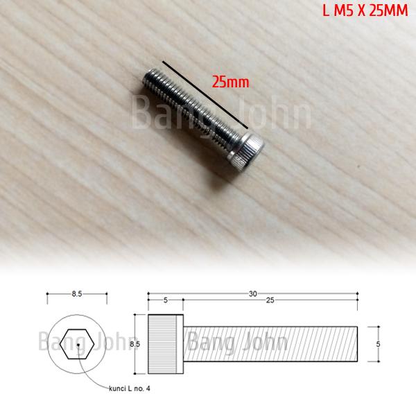 Jual BAUT L 5MM - BAUT M5 x 25 - STAINLESS STEEL - BAUT 5MM KEPALA ...