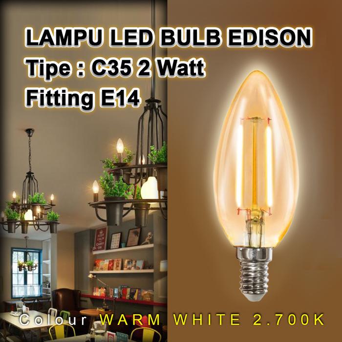 Jual Lampu Bulb LED Filamen Edison Polos Vintage C35 2 Watt/2W Fitting ...