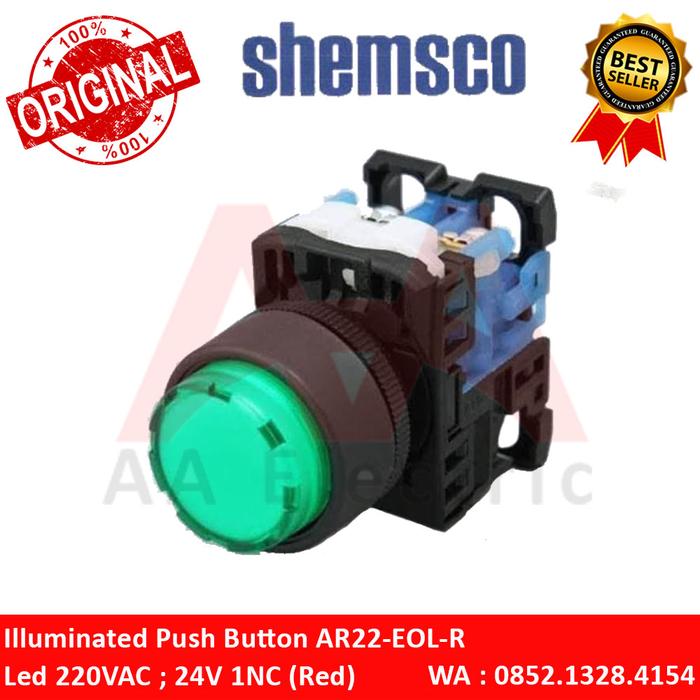 Jual Illuminated Push Button AR22-EOL-R / AR22EOLR Merah 1NC Shemsco ...