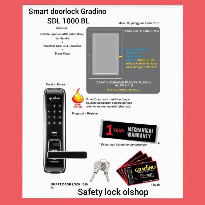 Jual Smart door lock 1000 Gradino - Jakarta Barat - Safety Lock | Tokopedia