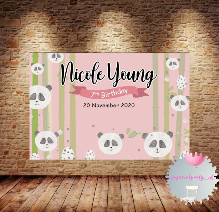 Jual Custom Backdrop Banner Spanduk Happy Birthday Panda Pink Cute ...