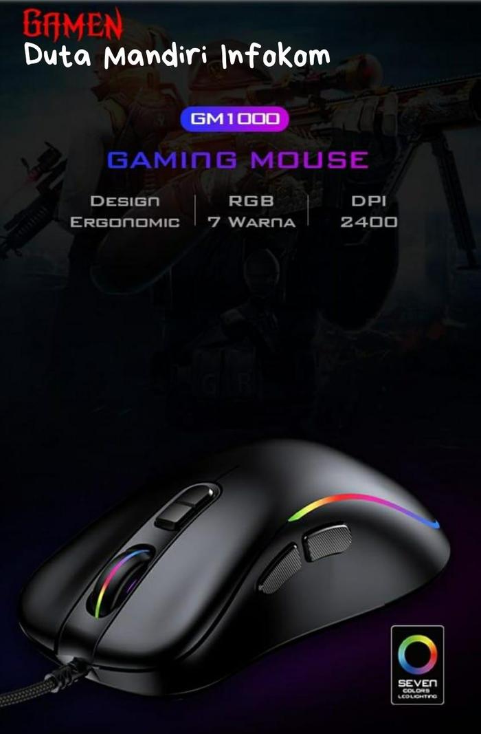 Jual Gamen GM1000 RGB Lighting Effect 2400DPI Ergonomic Design Gaming Mouse - Jakarta Pusat ...