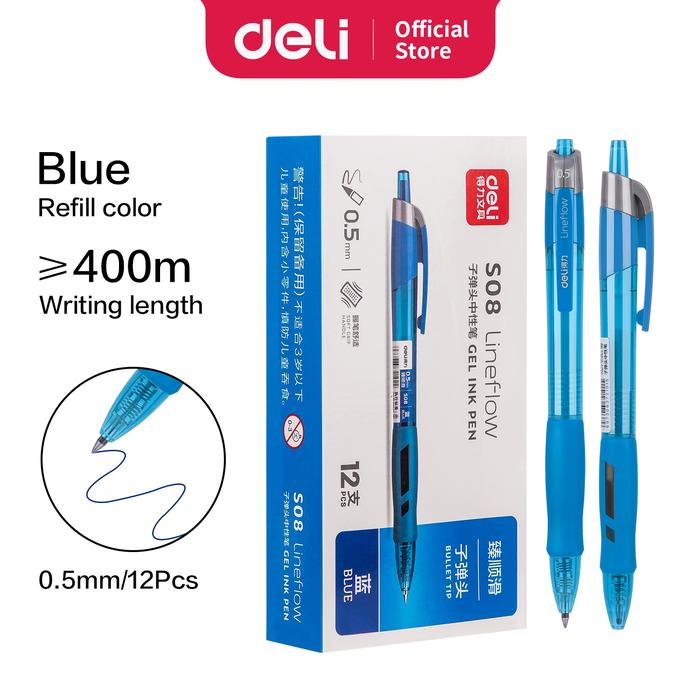 Jual Deli Gel Pen Pulpen Gel Retractable 0.5mm 3 Warna Bullet Tip S08 ...