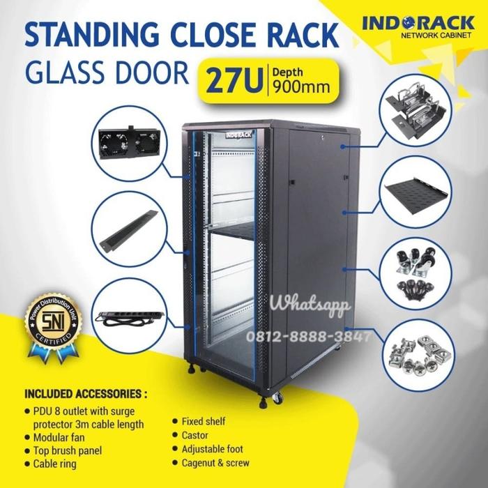 Jual Rack Server 19" 27U IR9027G Depth 900mm Indorack Close Rack Glass ...