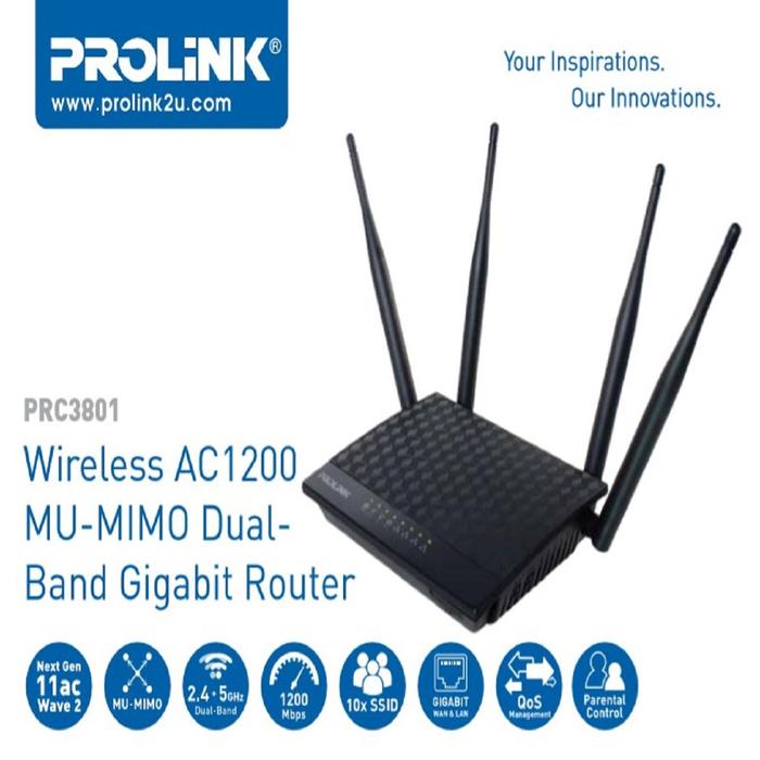 Jual PROLINK WIRELESS AC 1200 MU MIMO DUAL BAND GIGABIT ROUTER PRC-3801 ...