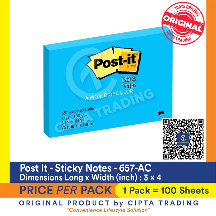 Jual Sticky Notes - Post-it - 657-AC, 3 in x 4 in - Jakarta Barat ...