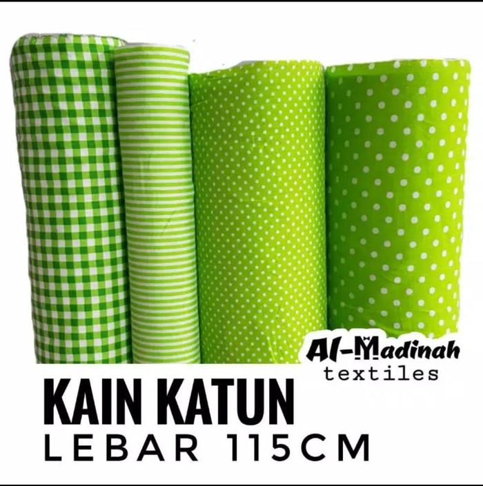 Jual KAIN KATUN WARNA HIJAU DAUN METERAN // MOTIF KOTAK, SALUR STRIP ...