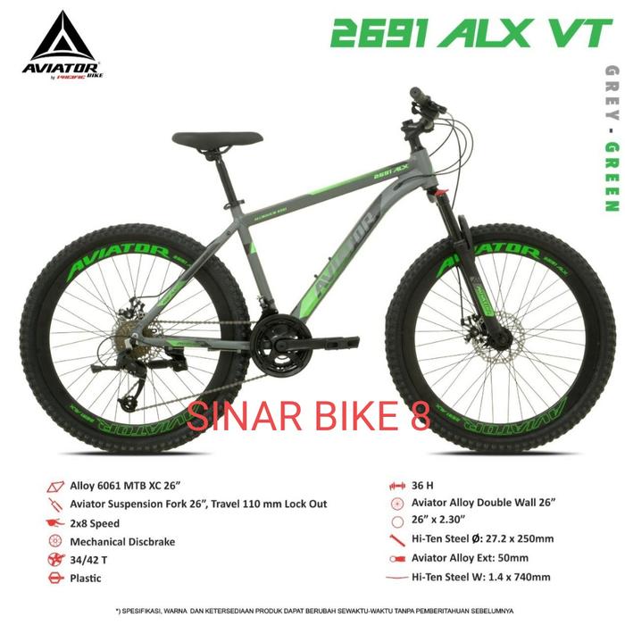 Jual Sepeda Gunung 26 Inch MTB AVIATOR 2691 ALX VT Alloy 2 x 8 speed ...