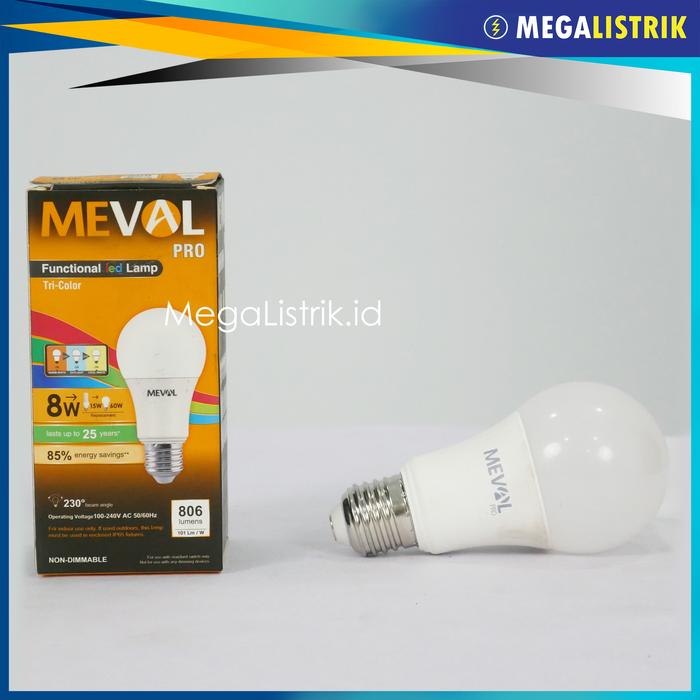 Jual Meval Lampu Bohlam LED Bulb Tri Color / 3 Warna 8W / 8 Watt - Kota ...