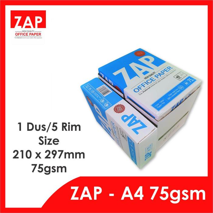 Jual Kertas A4 HVS 75 Gram ZAP - 1 Dus/5 Rim/2.500 Lmbr - Print Faster ...