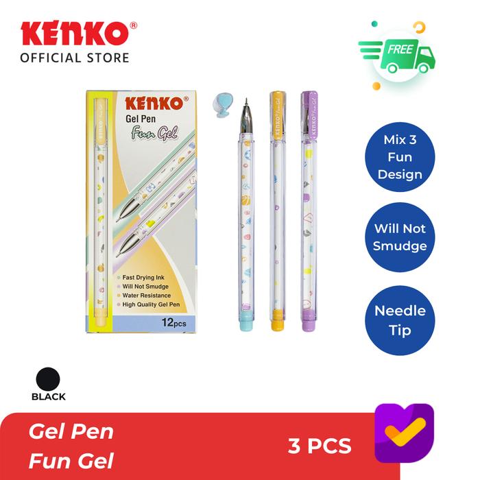 Promo KENKO GEL PEN / Pulpen Jel Motif Lucu Fun Gel Black Mix Color 3 PCS - Jakarta Utara ...
