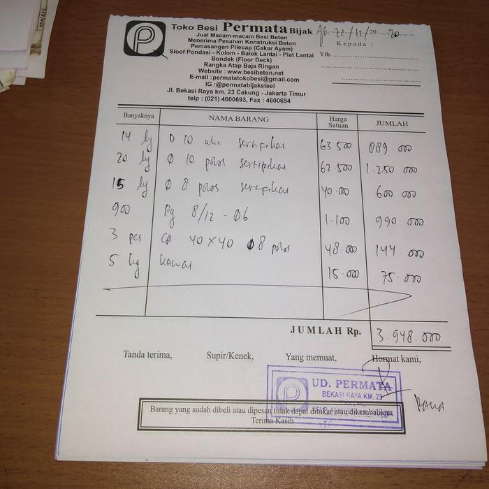 Jual PO bon besi batangan dan ring ca besi 22/12/20 - Jakarta Timur ...