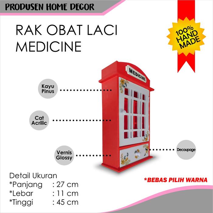 Jual Rak Kotak Obat P3k Tempat Penyimpanan Gantung Dinding Kayu Laci ...