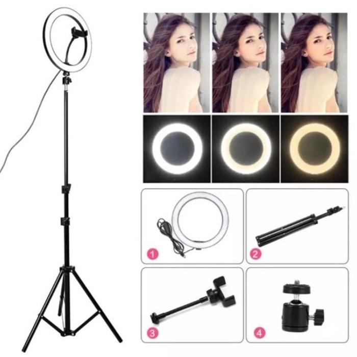 Jual Led Ring Light 26cm + Light Stand Tripod 2m Selfie Tiktok Vlogger ...