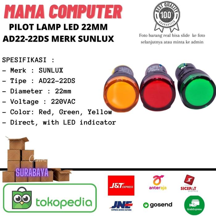 Jual Pilot lamp LED 22MM Brand SUNLUX AD22-22DS Color Red Green Yellow ...