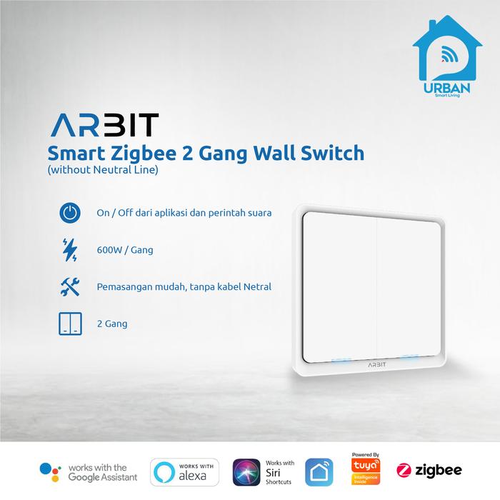 Jual ARBIT Smart Home ZigBee Wall Switch 2 Gang Without Neutral line ...