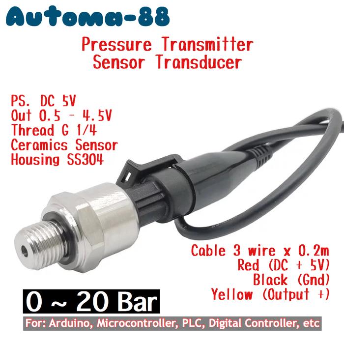 Jual Pressure Transmitter 0-20Bar DC 5V Sensor Transducer 20 Bar 5Vdc ...