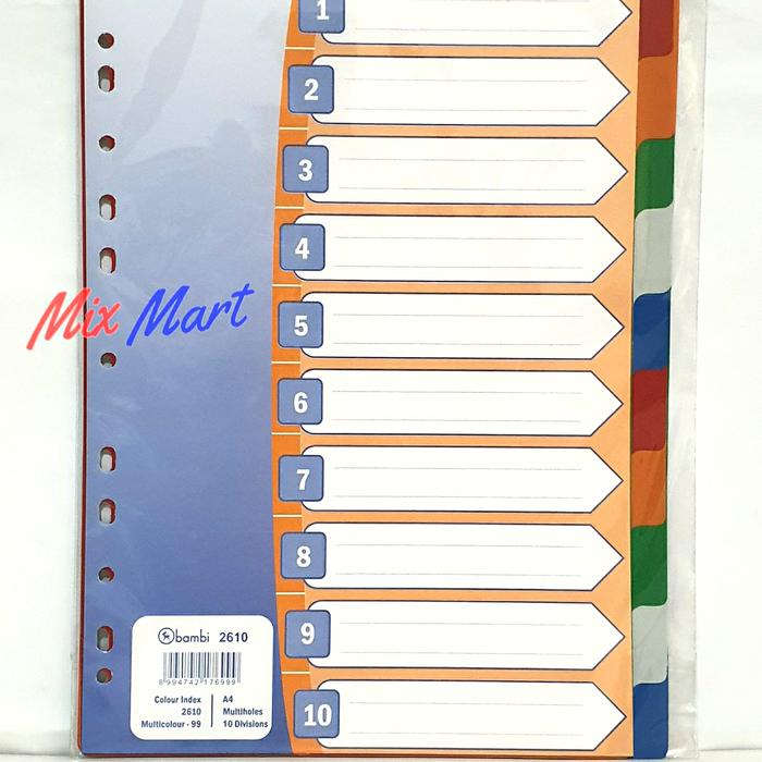 Jual Divider Bambi 2610 Plastik A4 10 tabs Multicolour / Pembatas ...