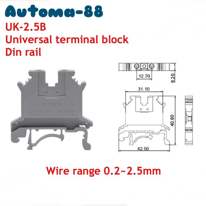 Jual UK-2.5B Universal Terminal Block Din Rail (0.2~2.5mm) UK2.5B GRAY ...