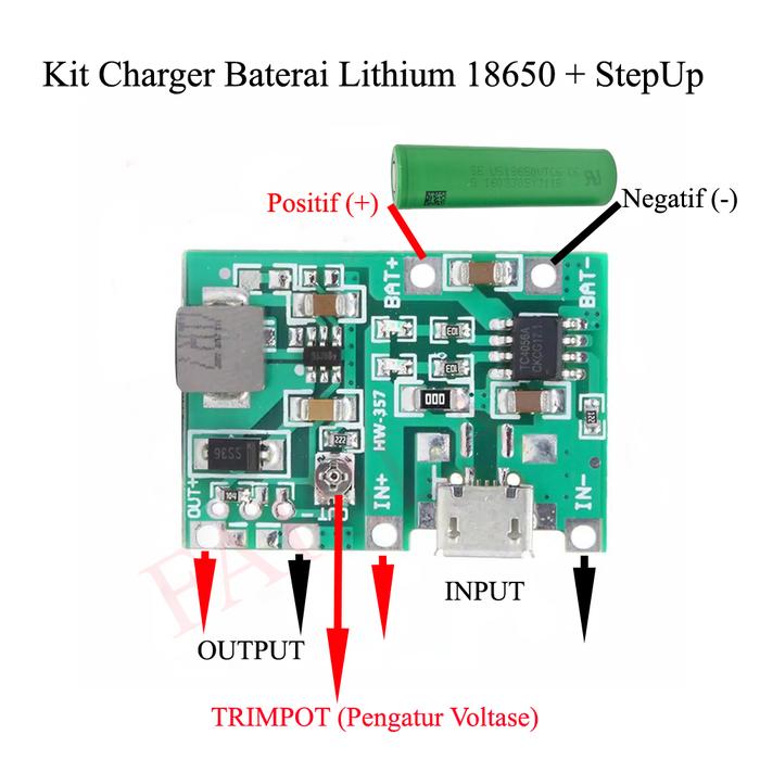 Jual Kit Modul Charger plus Stepup Baterai Lithium 18650 Stepup Dc ...