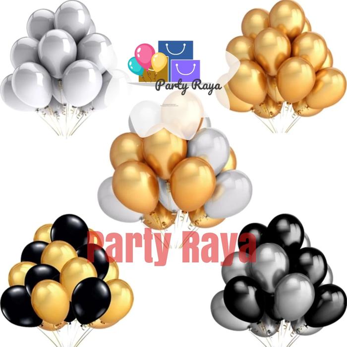 Jual balon latex gold, hitam dan silver / Balon metalik isi 50 per pack ...