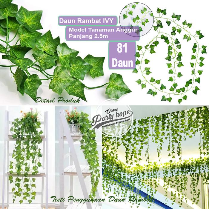 Jual Daun Rambat Plastik / Hiasan Dinding Daun IVY Artificial / Daun ...