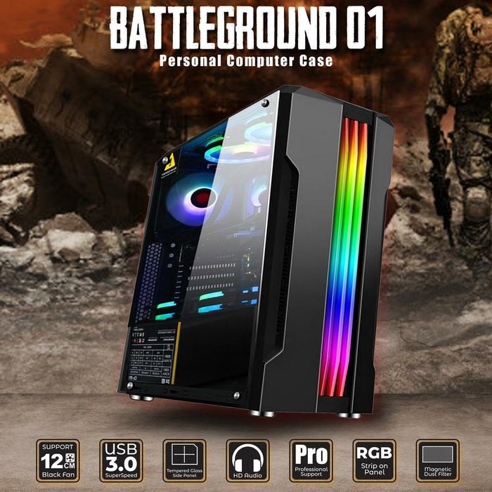 Jual CASING GAMING CASE PC SIMBADDA BATTLEGROUND 01 RGB TEMPERED GLASS ...