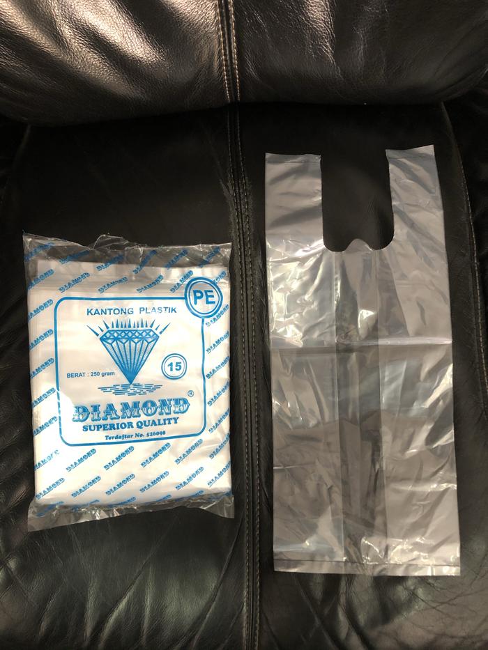 Jual kantong plastik kresek pe bening diamond uk 15 isi 55 lembar ...