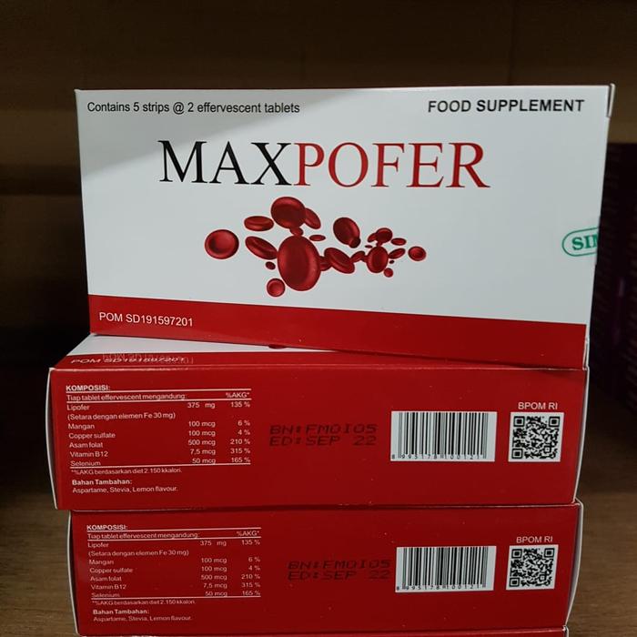 Jual maxpofer effervescent tablet 10's penambah darah zat besi vit B ...