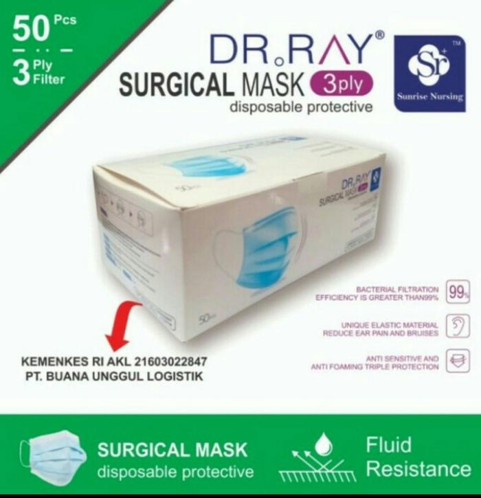 Jual Masker Medis isi 50 3ply, Earloop Surgical Mask by Dr Ray ...