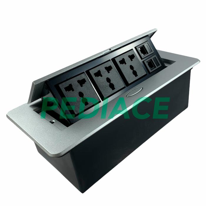 Jual Stop Kontak Meja / Lantai 3 Lubang Universal Socket Telepon LAN ...
