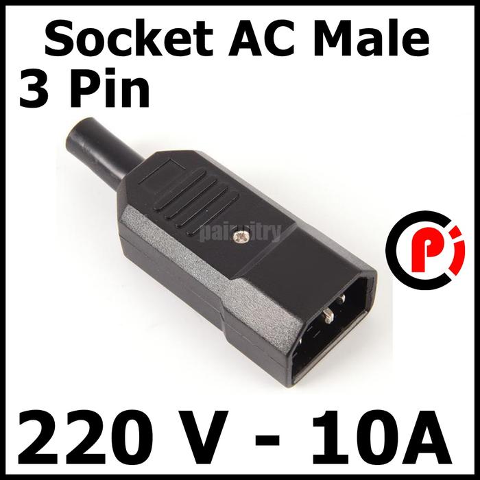 Jual Socket AC Male Computer Soket Jantan Buntut Kabel 3 Pin 220V 10A ...