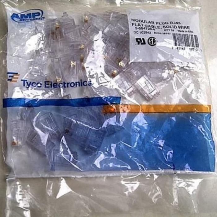 Jual Konektor RJ45 AMP 50 pcs connector RJ 45 #100 buat kabel LAN cat5 ...