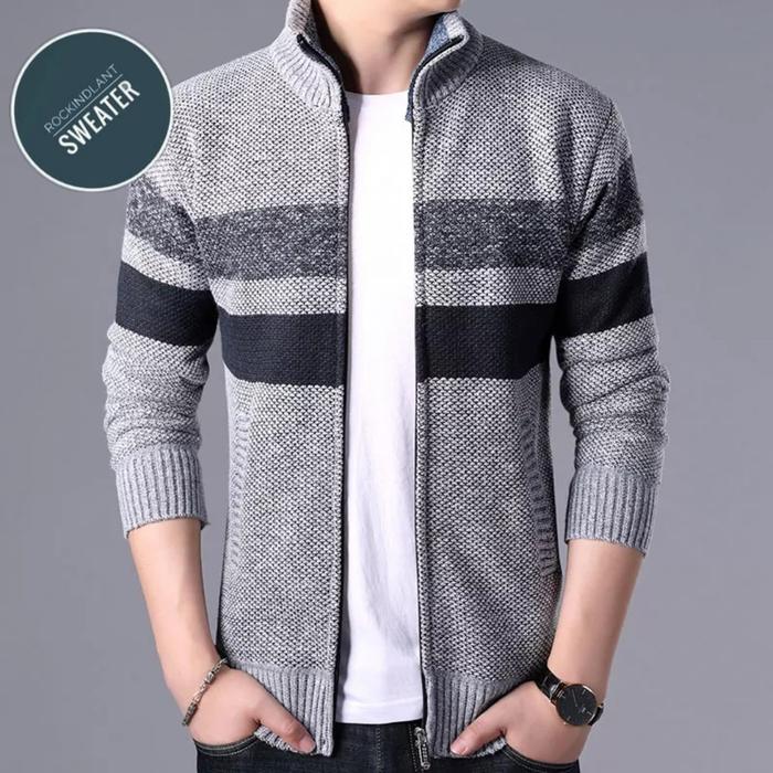 Jual sweater rajut jaket pria cotton original - abu muda, XXL - Kota ...