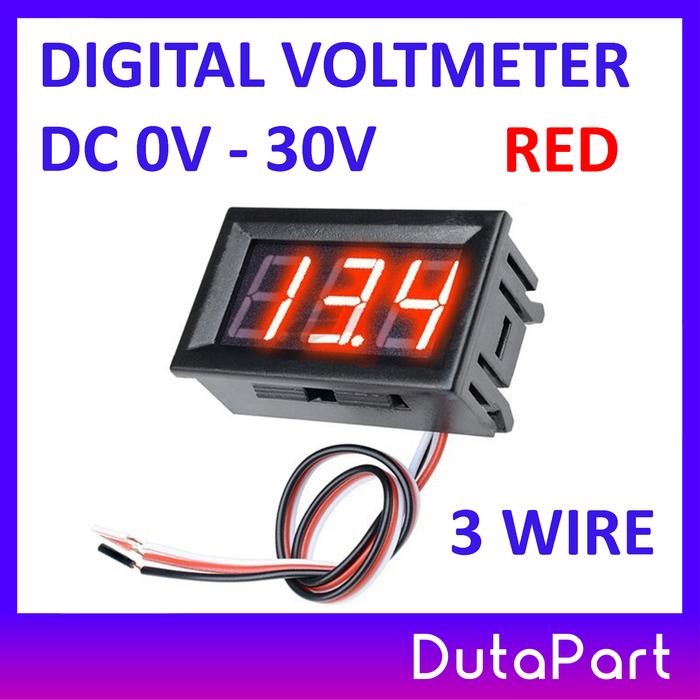 Jual Digital Voltmeter DC 0V-30V 0.56" Red Merah 3 Wire + Frame Volt ...
