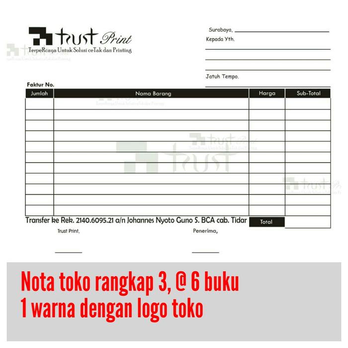 Jual nota toko custom 3 rangkap 1 warna - Kota Surabaya - TRUSTprint ...
