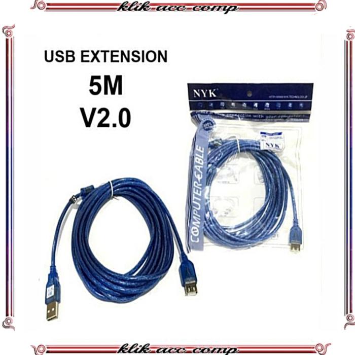 Jual Kabel usb extension NYK 5 meter with extender kabel - Biru ...