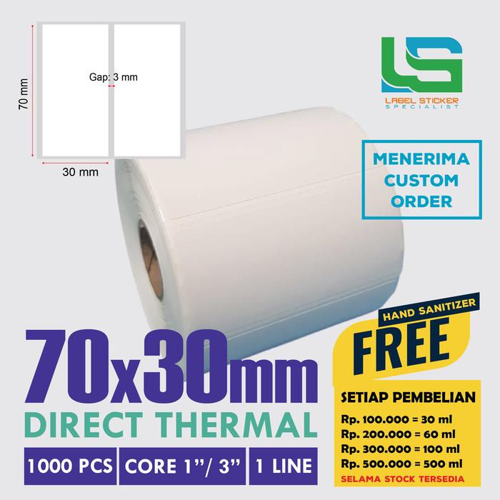 Jual LABEL THERMAL 70X30 MM THERMAL LABEL 7X3 MM 1000 PCS - Jakarta ...