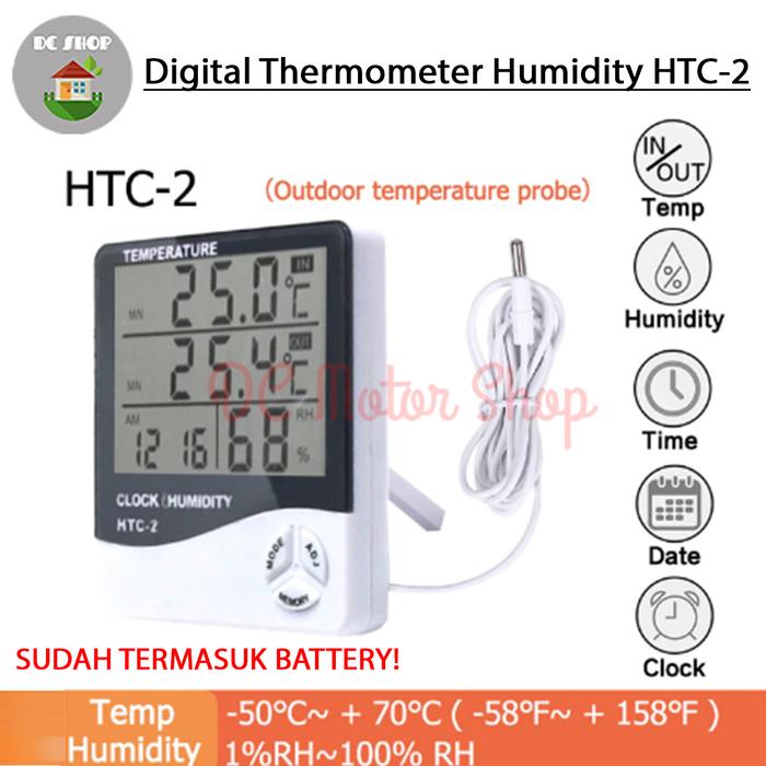 Jual HTC-2 Thermometer Suhu Hygrometer Clock Temperature Humidity Meter ...
