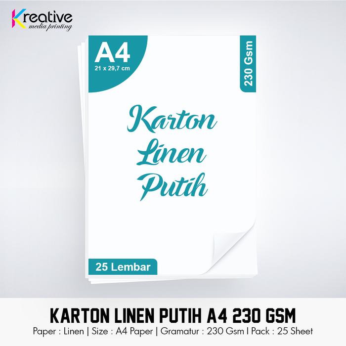 Jual Kertas Karton Linen Putih (A4 / 220 gsm / 1 pack = 25 lbr ...