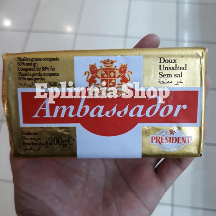 Jual President Ambassador Butter Unsalted 200 gr - Mentega Butter ...