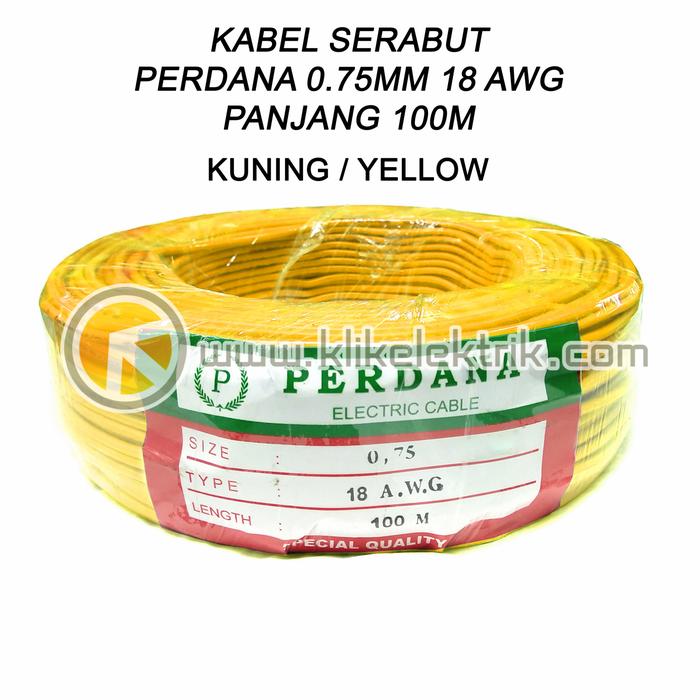 Jual CABLE PERDANA 0.75 MM KABEL SERABUT NYAF AWG 18 Cable 1x0.75 MM KUNING - Jakarta Barat ...