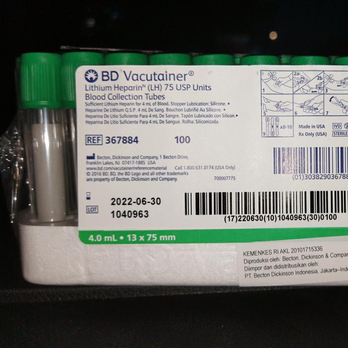 Jual BD Vacutainer Heparin/Tutup Hijau/367884 - Kota Surabaya - Kencana ...