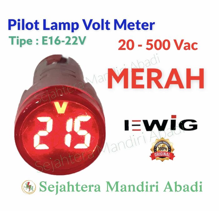Jual Pilot Lamp Volt Meter Ewig 22mm E16-22V Lampu Panel 3 Warna 20 ...
