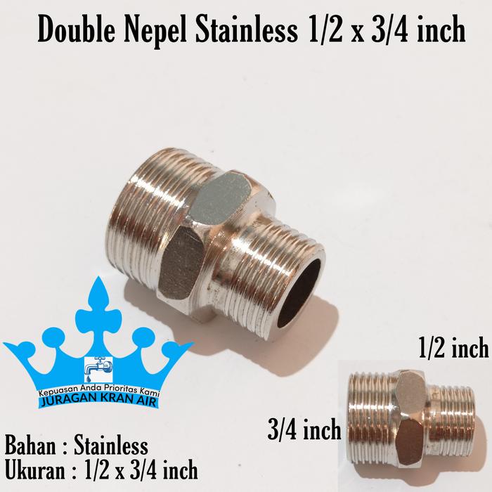 Jual Double Nipple 1/2 x 3/4 Stainless Dobel Nepel Neple Stenlis 304 ...