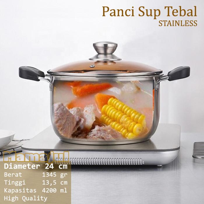 Promo Panci Sup Stainless Tebal - Tutup Kaca - 24cm High Quality Soup ...