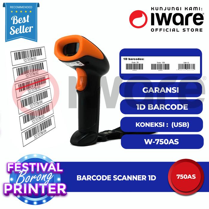 Promo Barcode Scanner Laser 1D Iware W-750AS USB Autoscan Cicil 0% 3x ...