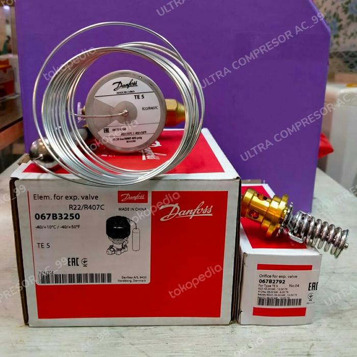 Jual EXPANSI VALVE DANFOSS TE 5 / TEX 5 R22/R407 + ORIFICE 067B3250 ...