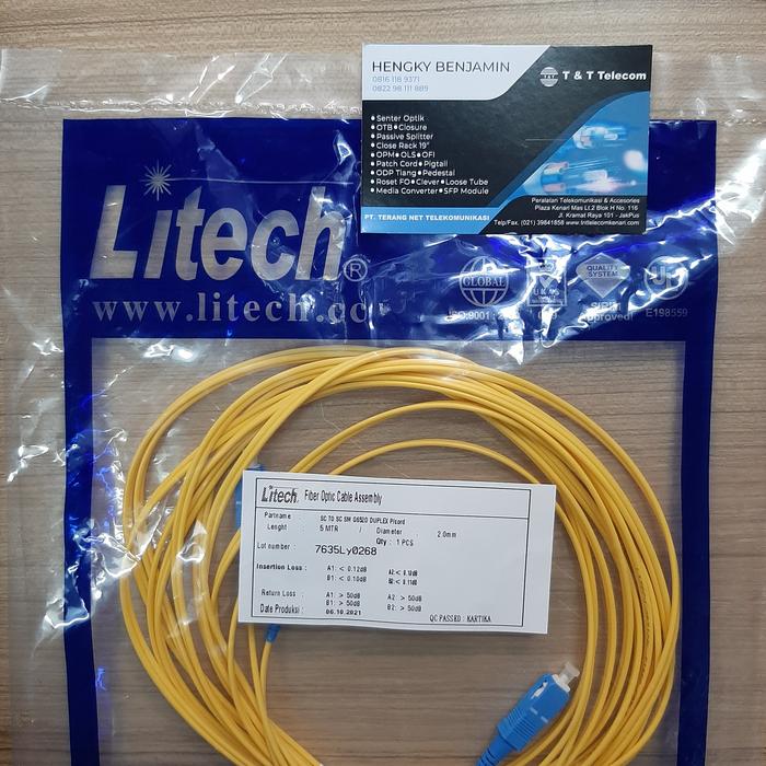 Jual LITECH PATCH CORD SC SC 5mtr SINGLE MODE DUPLEX, KABEL 2MM ...