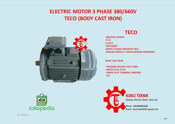 Jual TECO 7.5 HP 5.5 KW 3 Phase 4 Pole B5 Elektro Motor/dinamoMotor Induksi - Kota Tangerang ...